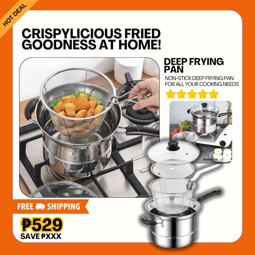 22cm Stainless Steel Deep Fryer Multifunction Frying Pan Noodle Pot ...