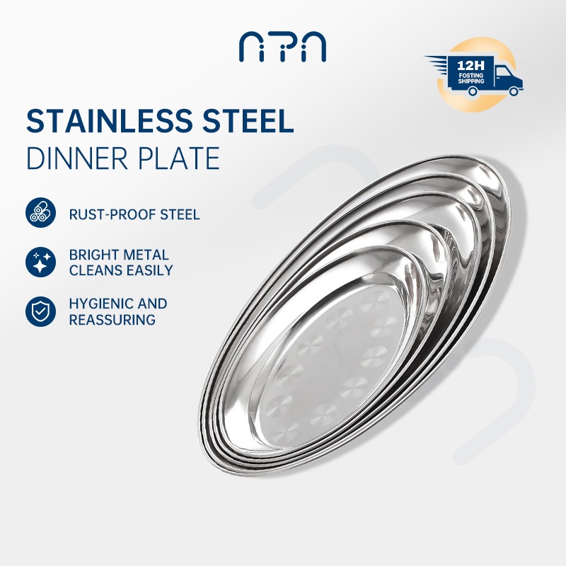 Nipiin Stainless Steel Oval Plate Dinner Dish Metal Plates Tableware ...