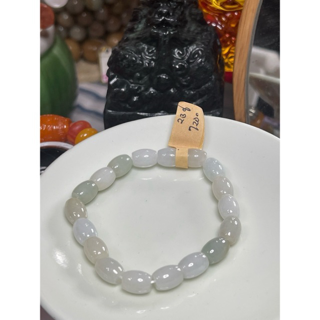 Myanmar Apple Green icy white imperial jadeite bracelet rice cutl ...