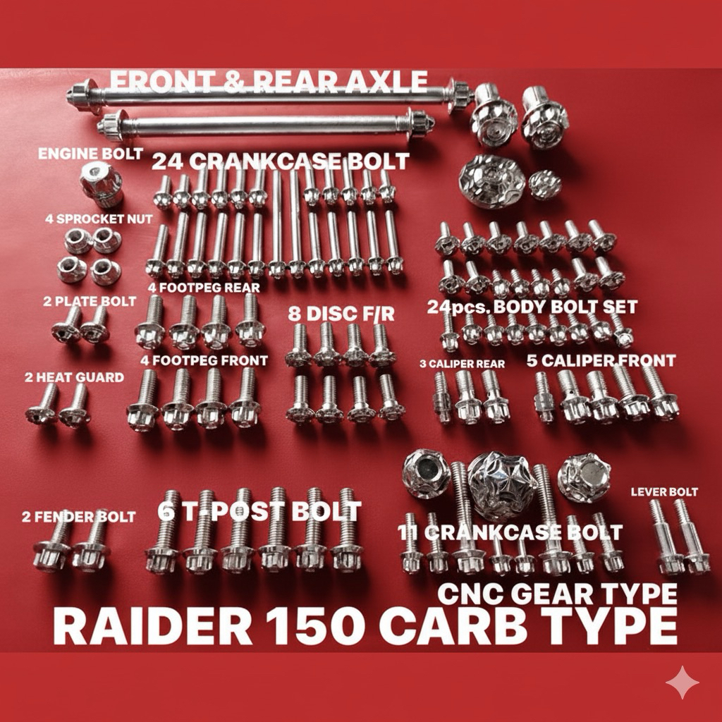 MOTOCARE RAIDER 150 CARB / Fi CNC GEAR TYPE FULL SET BOLTS ( THAILAND ...