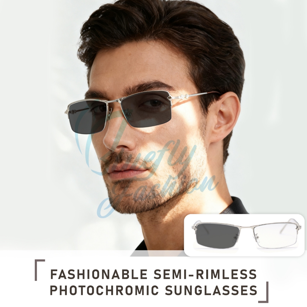 Men's Gold Semi-Rimless Eyeglass Frame Ultra-Light Blue Light Blocking ...