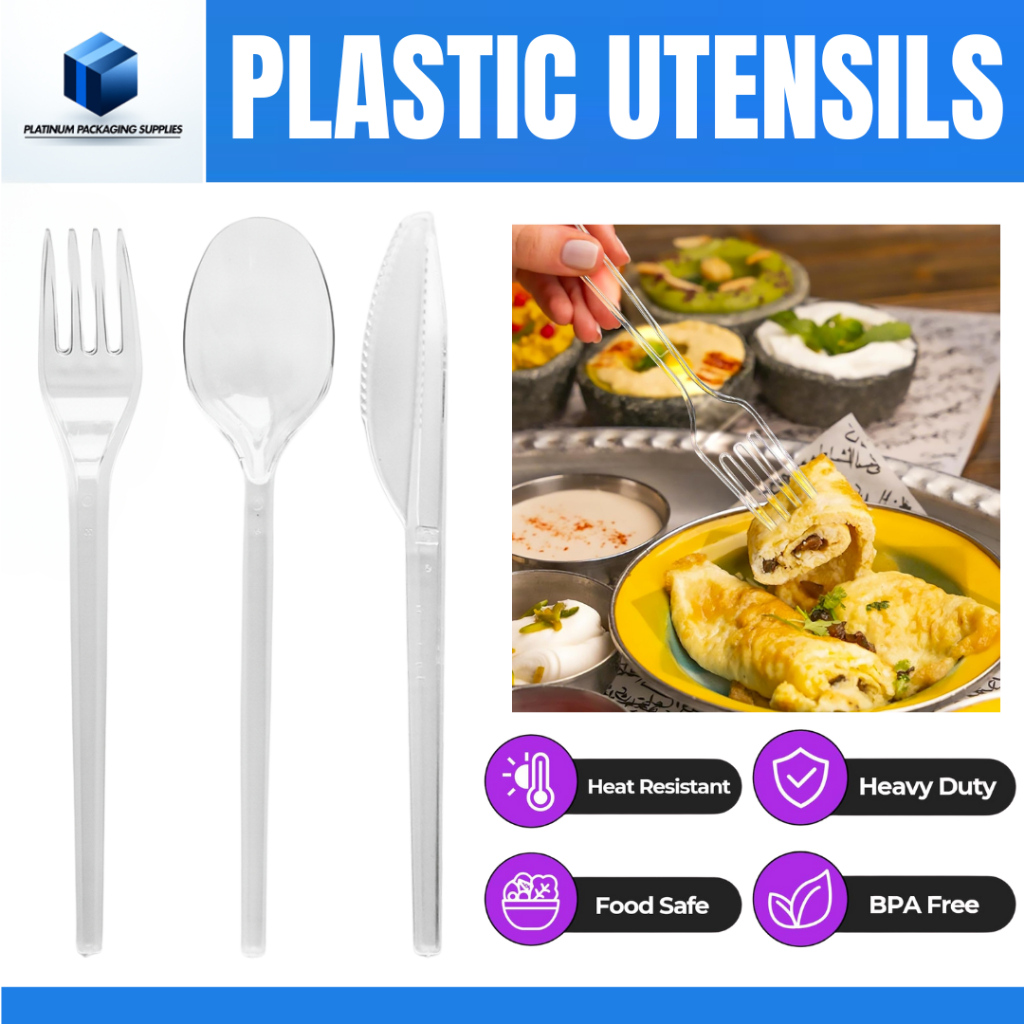 Platinum Clear Plastic Disposable Utensils Spoon Fork Knife Food-Grade ...