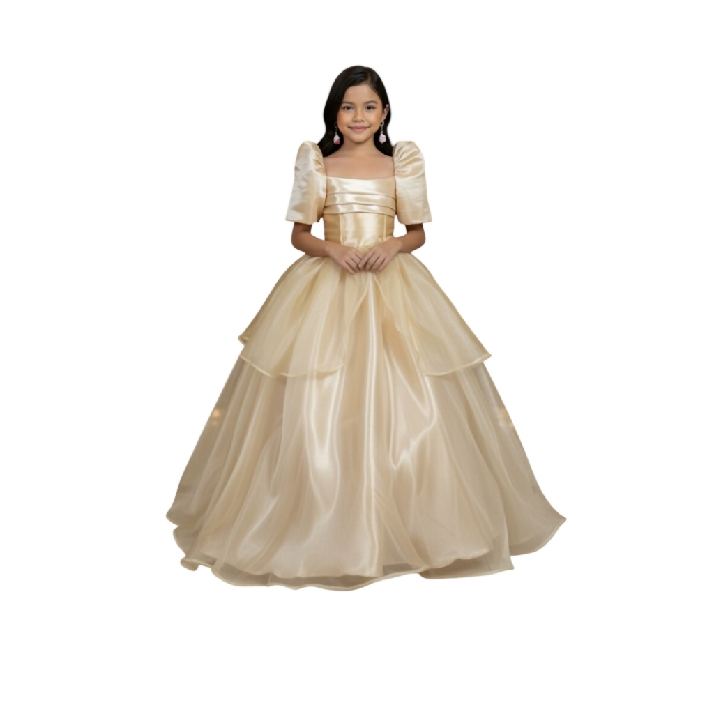 Modern Filipiniana long gown For kids with pinya organza overlap design ...