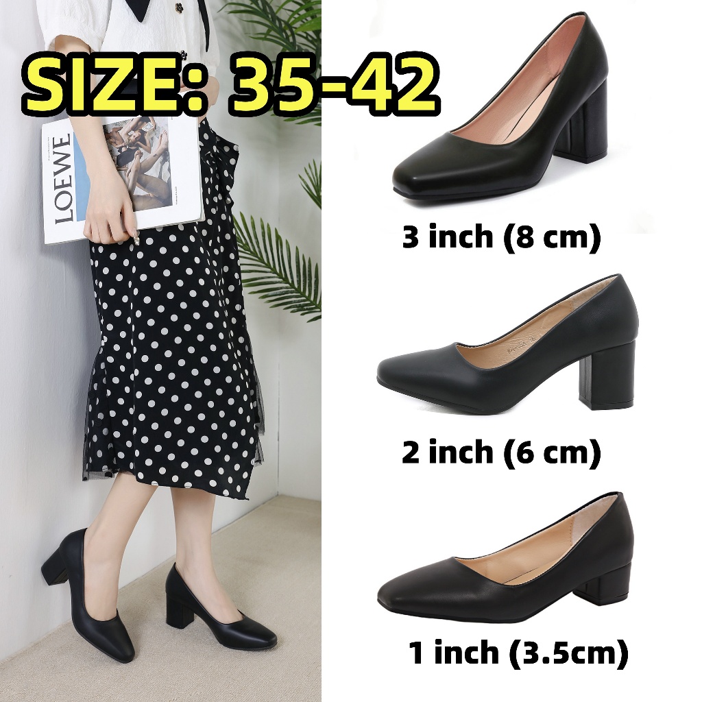 「KAEVE」 square toe 1/2/3 inch block close black heels for women school ...