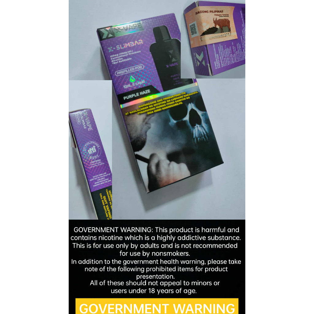 X slim bar prefilled pod with tax stamp and ps mark license code Q ...