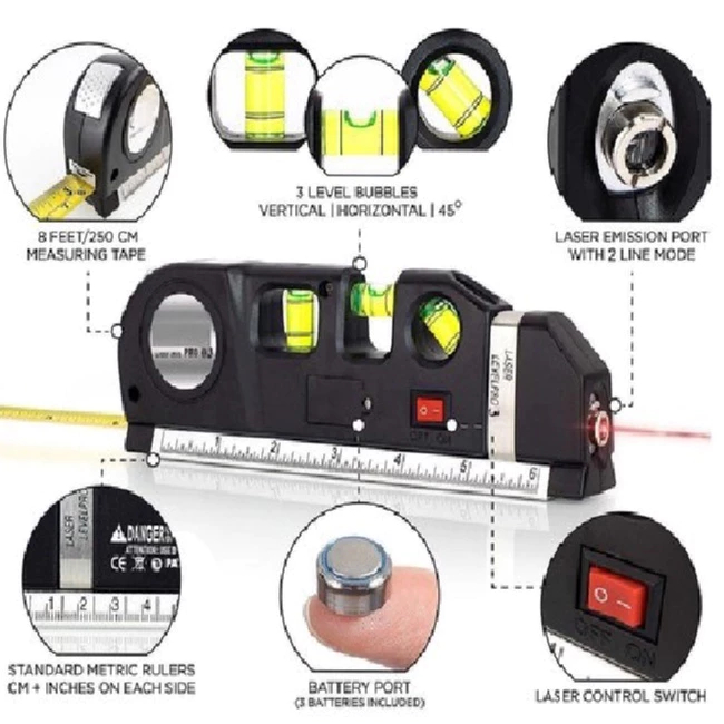 Laser Level Horizon Vertical Line Measure Tape Ruler Infrared Laser ...