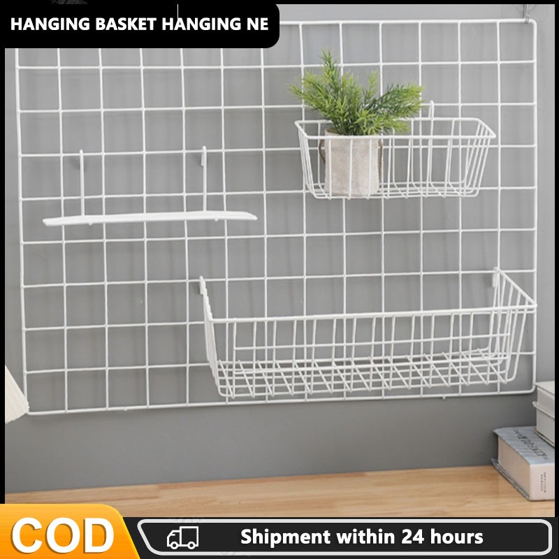 Metal grid wall frame hanging basket storage rack barbed wire display ...