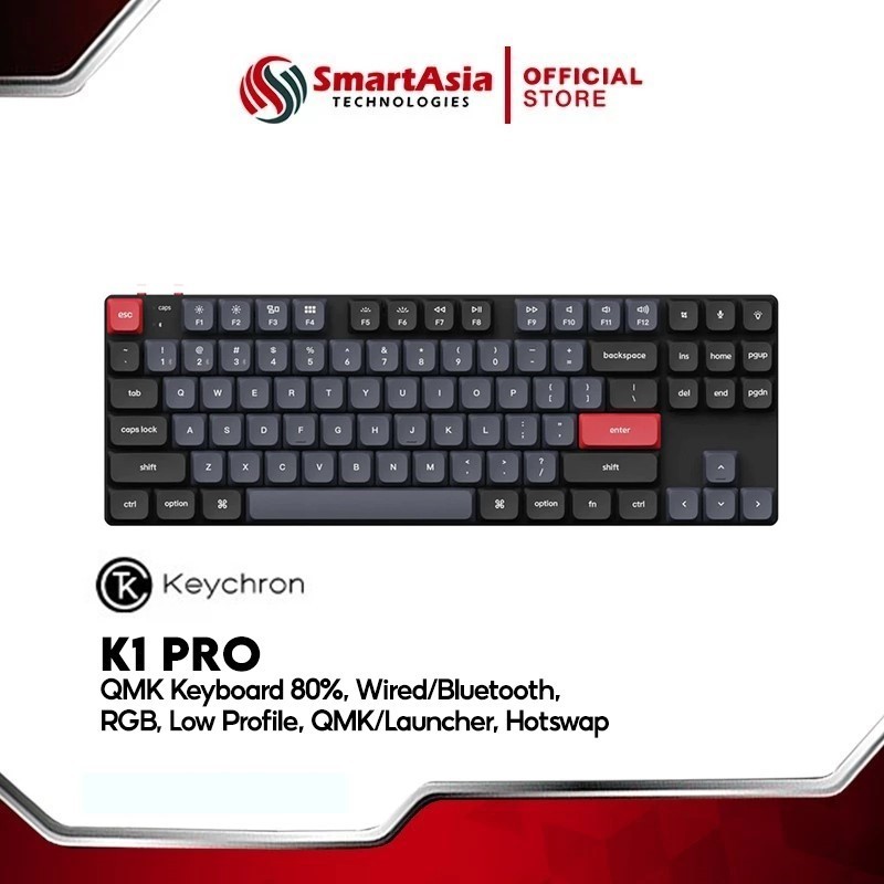 Keychron K1 Pro QMK Keyboard 80%, Wired/Bluetooth, RGB, Low Profile ...