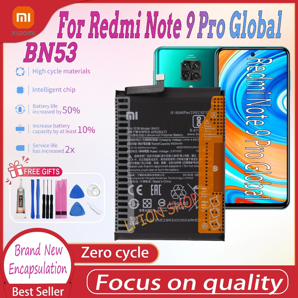 APEXBATT Xiaomi Redmi Note 9 Pro Global Battery BN53+Batteries Tool ...