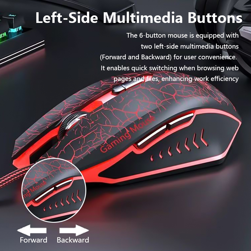 USB Wired Crack Mouse - 7-Color Breathing Light, 4-Speed DPI, Anti-Slip ...