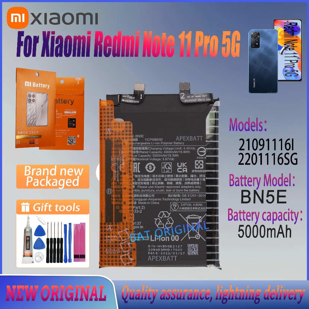 APEXBATT New BN5E Battery for Xiaomi Redmi Note 11 Pro 5G 21091116I ...