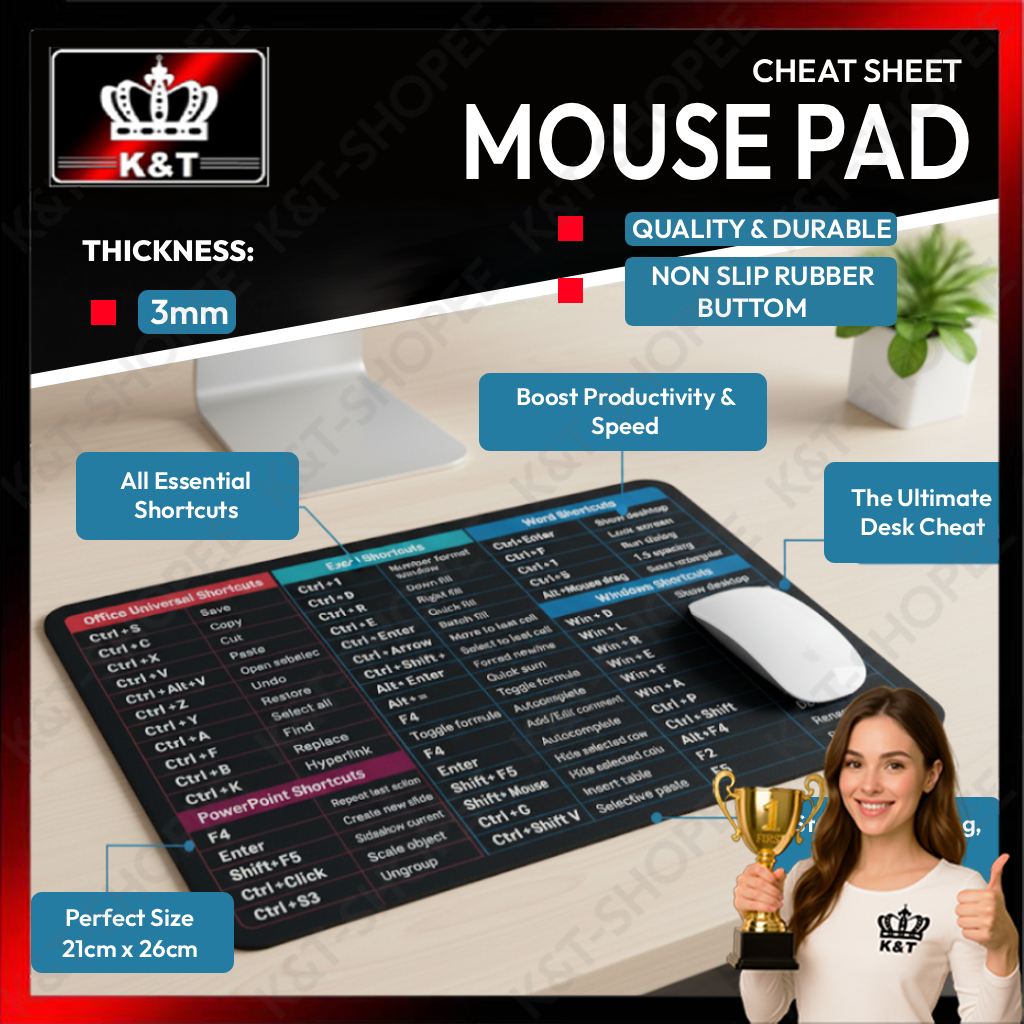 Ultimate Shortcuts Mouse Pad All-in-One Keyboard Desk Mat for Office ...