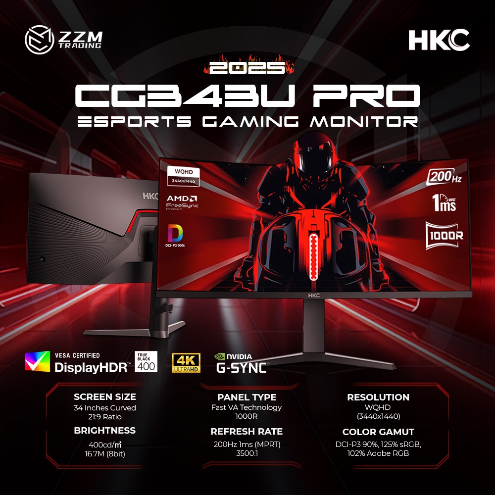 HKC CG343U Pro 34" 3440x1440 200Hz 1ms Curved VA Gaming Monitor, HDMI ...