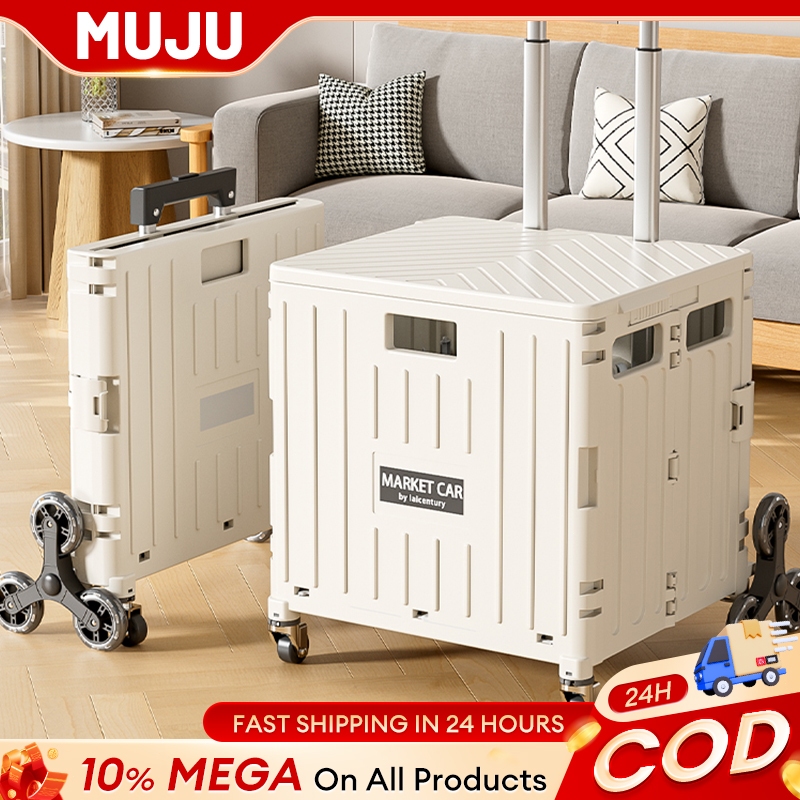MUJU Multifunctional Folding Shopping Cart Trolley storage box Grocery ...