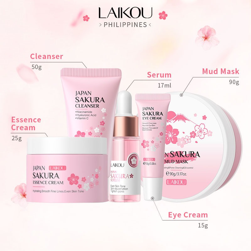 LAIKOU Japan Sakura Skin Care Set Brightening Anti-wrinkle Cleanser ...