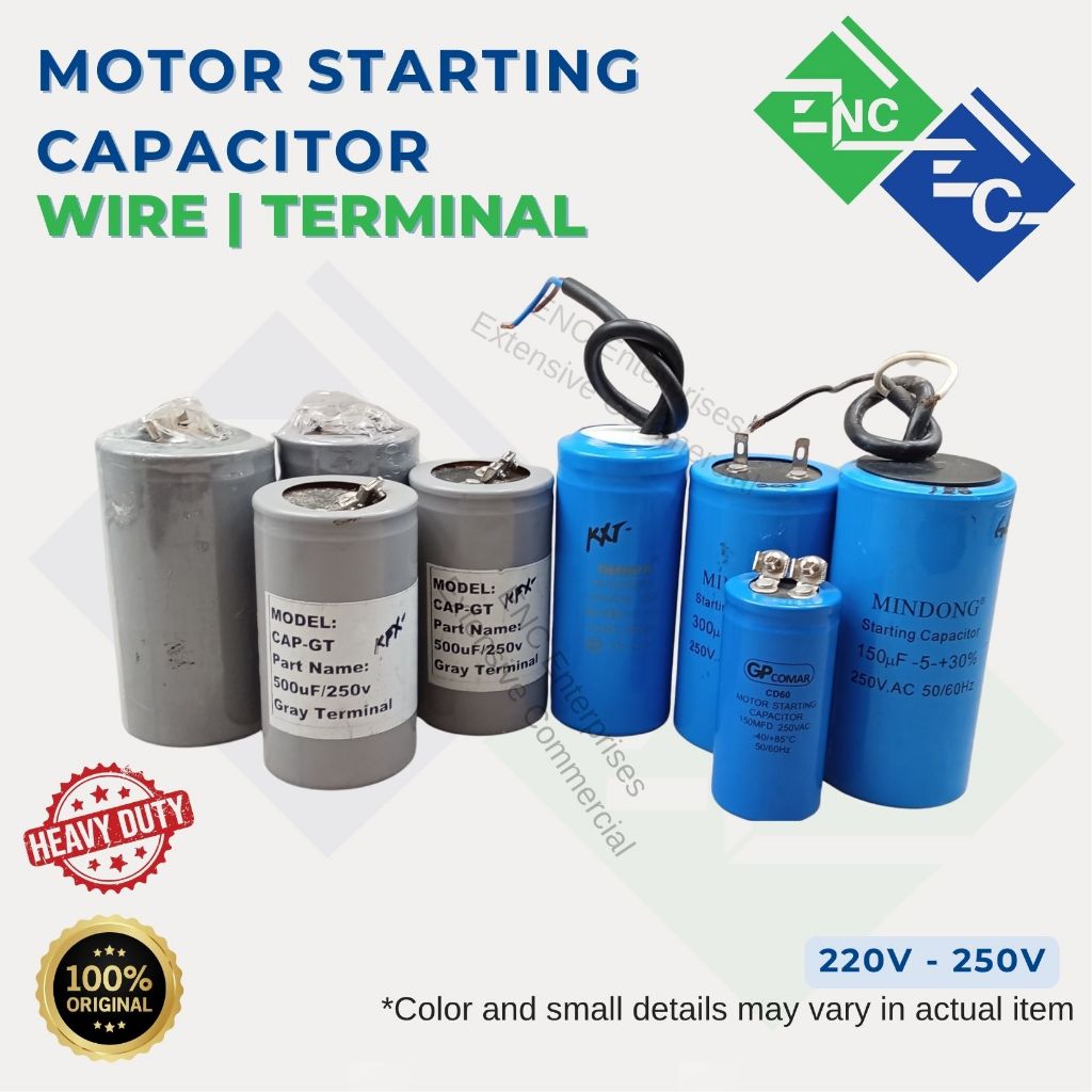 Motor Starting Capacitor | Wire/Terminal Type | 220V-250V | 100-1200 UF ...