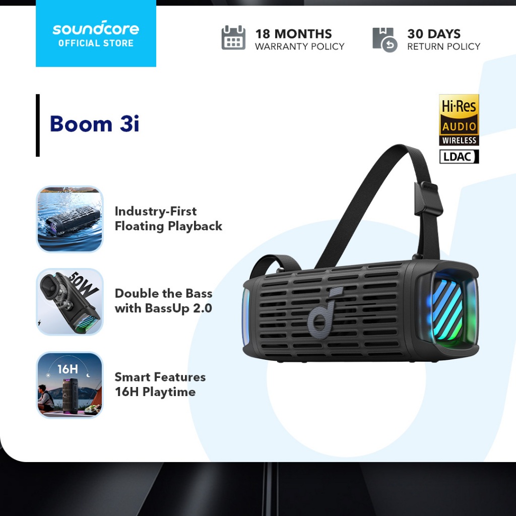 [with Free Gift] [NEW] Soundcore Boom 3i, Portable Rugged Outdoor ...