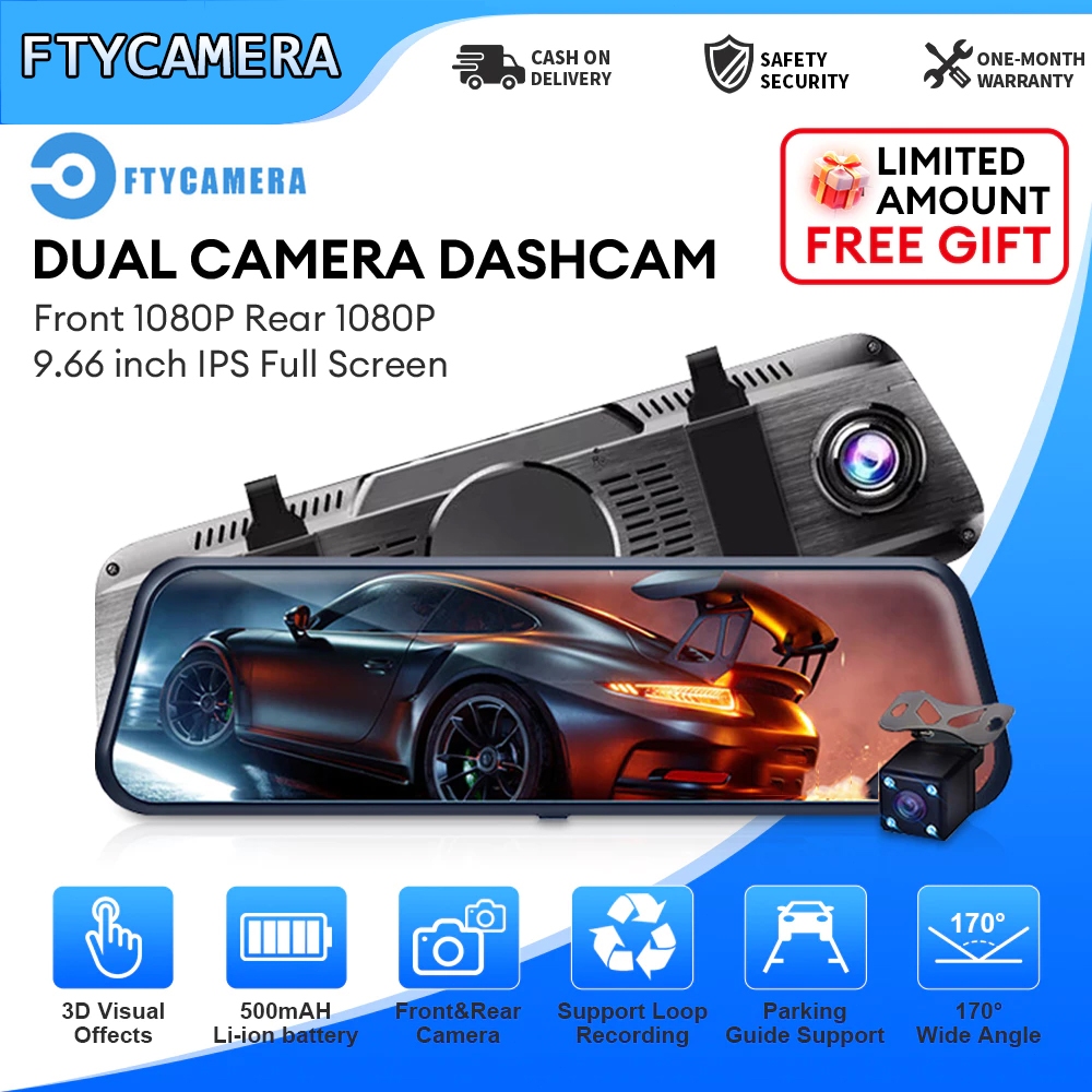 Dash cam V7 PLUS 10'' IPS TOUCH SCREEN Stream Media Dual Lens 1080P ...