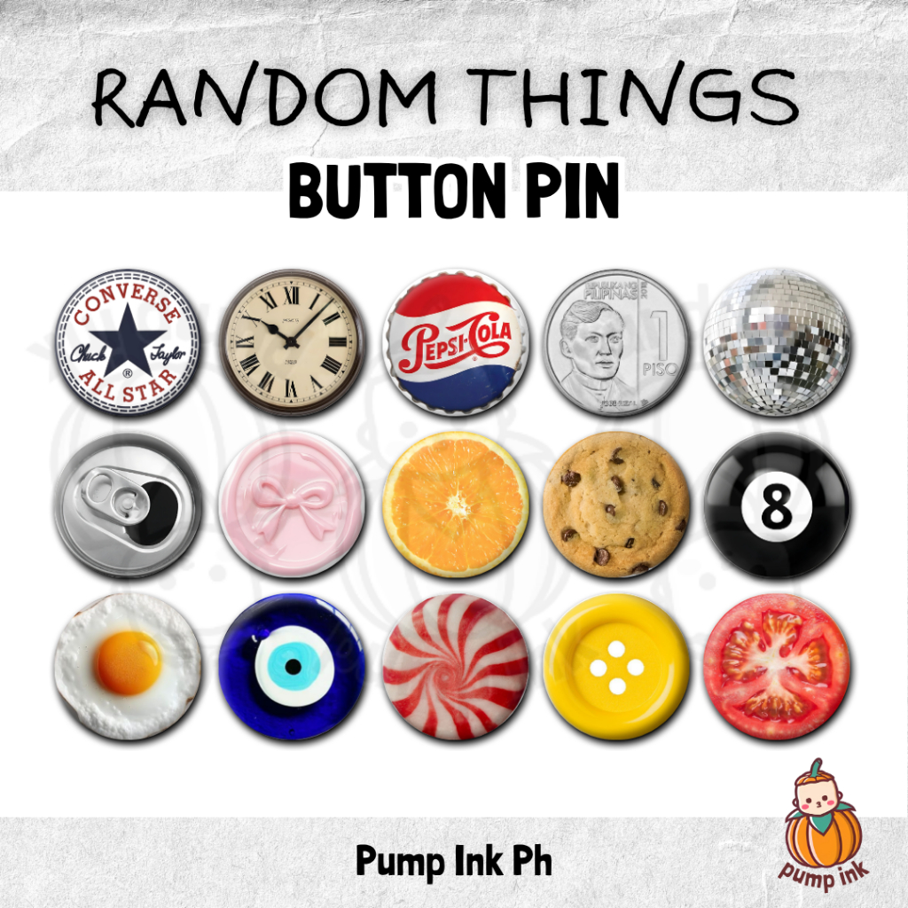 Random Things Button Pin Badge | Cute Egg Pin, Tomato Pin, Evil Eye ...