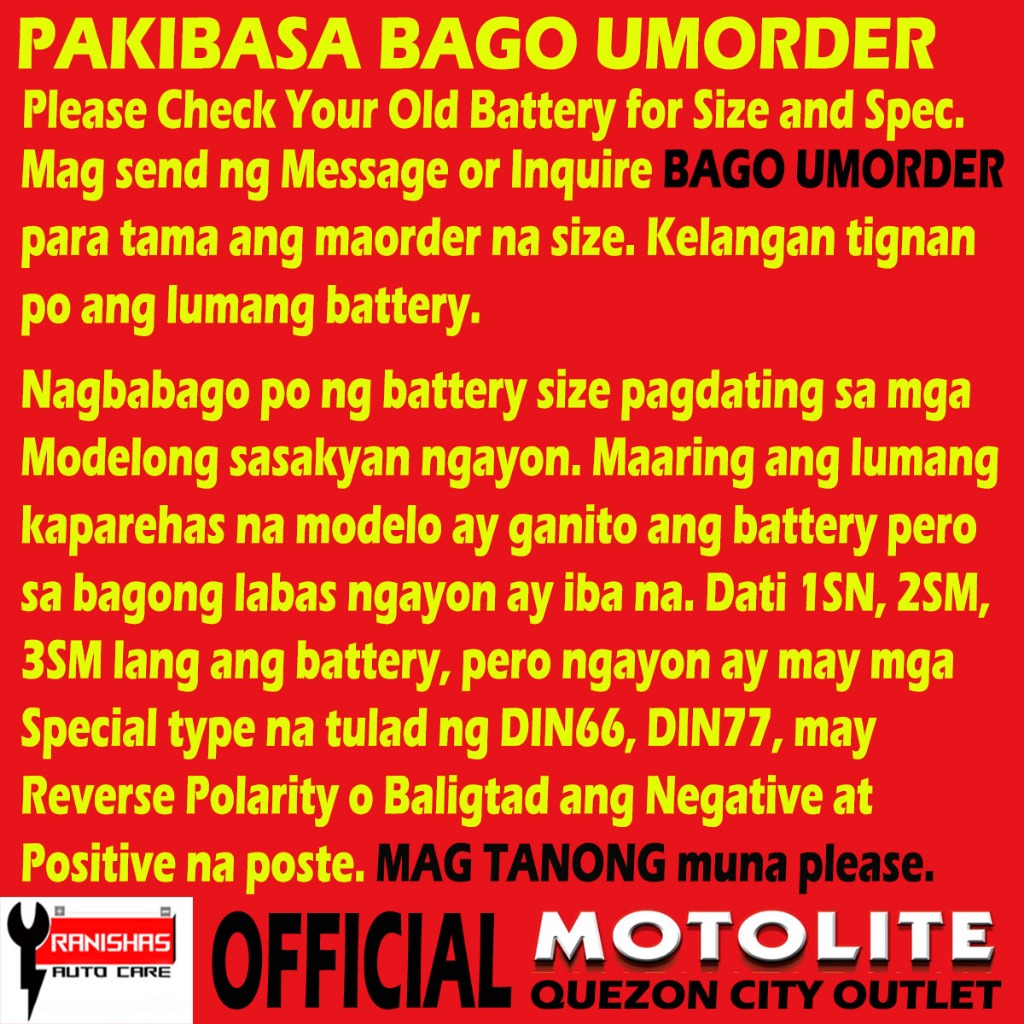 MOTOLITE GOLD 2SMF 2SM Ordinary & Reverse Maintenance Free Battery 2SM ...