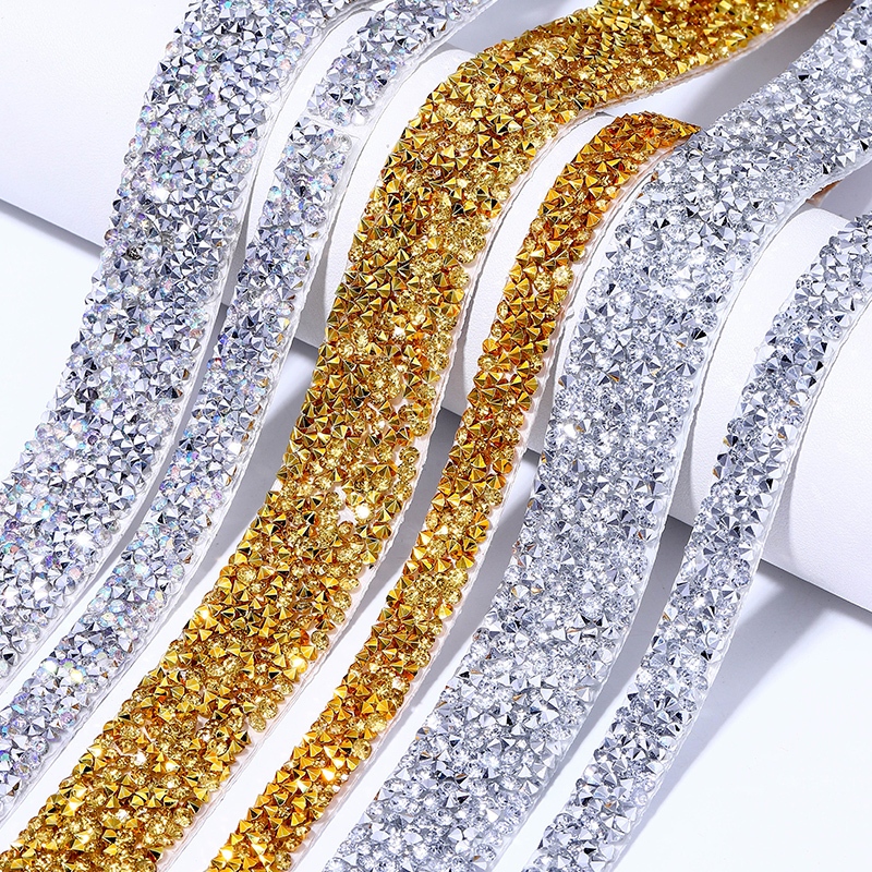 QIAO Self-adhesive Rhinestones Trim Glitter Crystal Tape Strass Ribbon ...