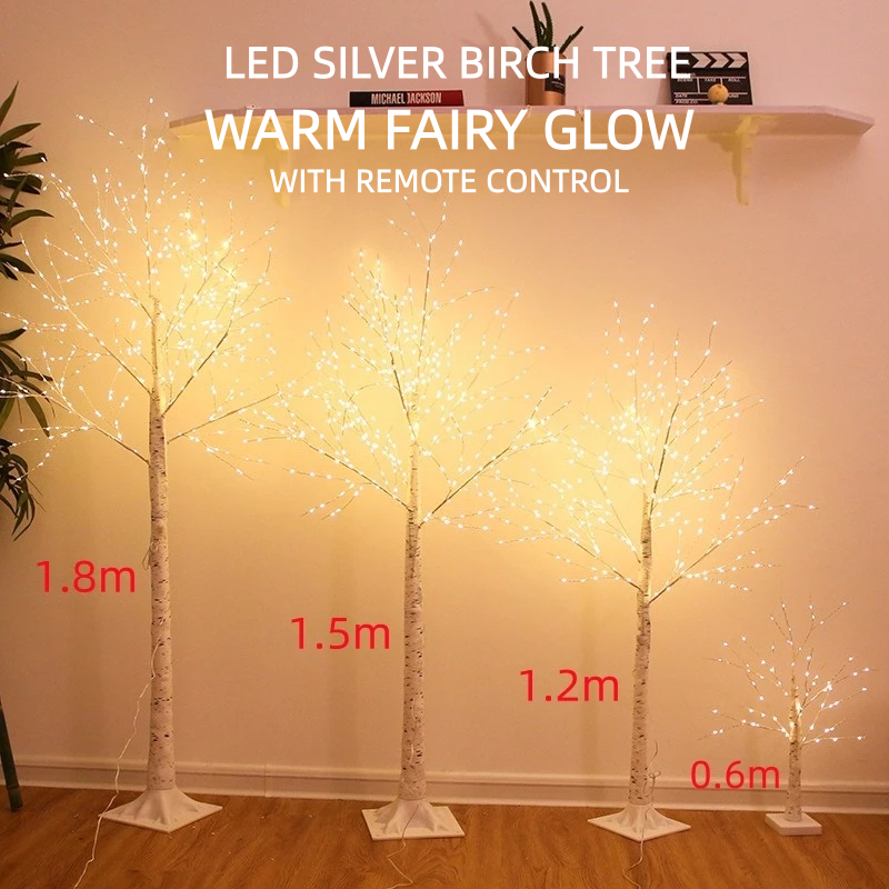 180cm LED Silver Birch Christmas Tree Light Warm Fairy Glow for Home ...