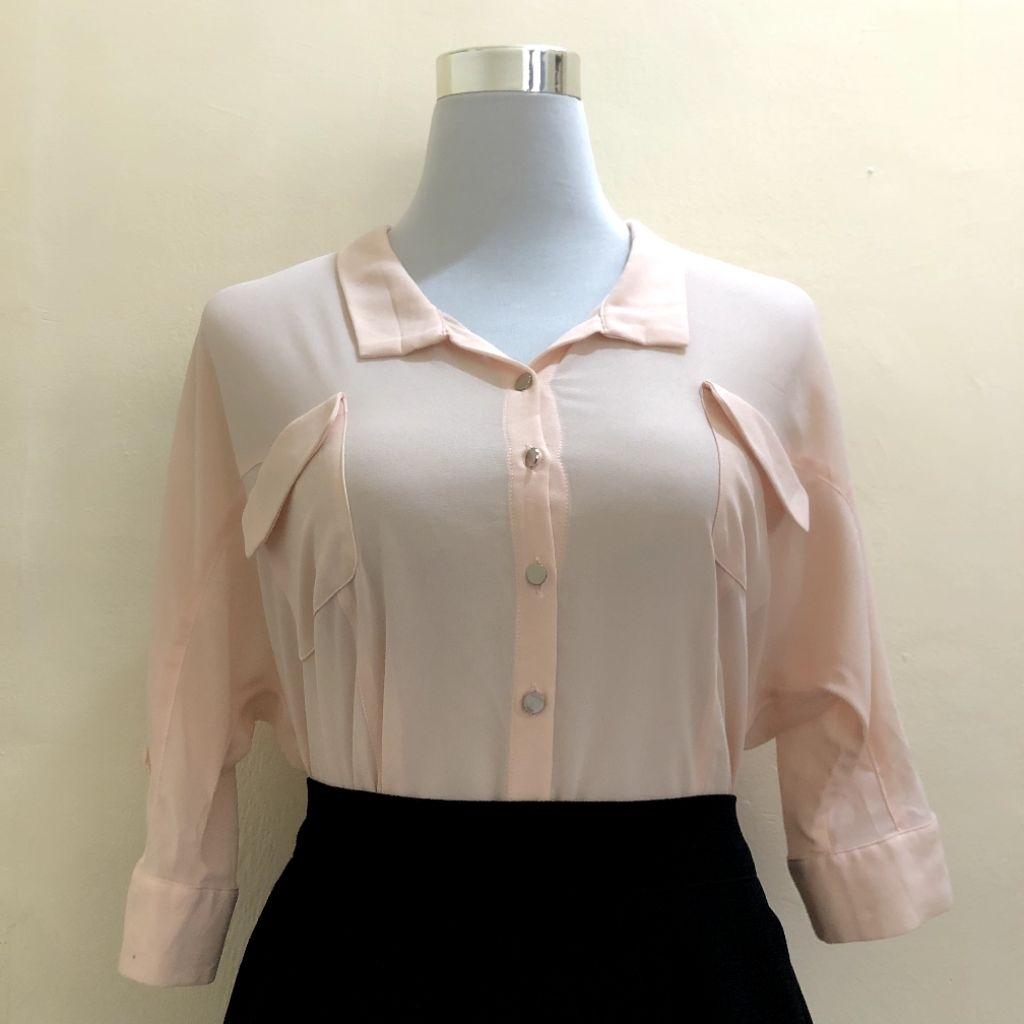 Preloved Korean Peach Chiffon Blouse Top | Shopee Philippines