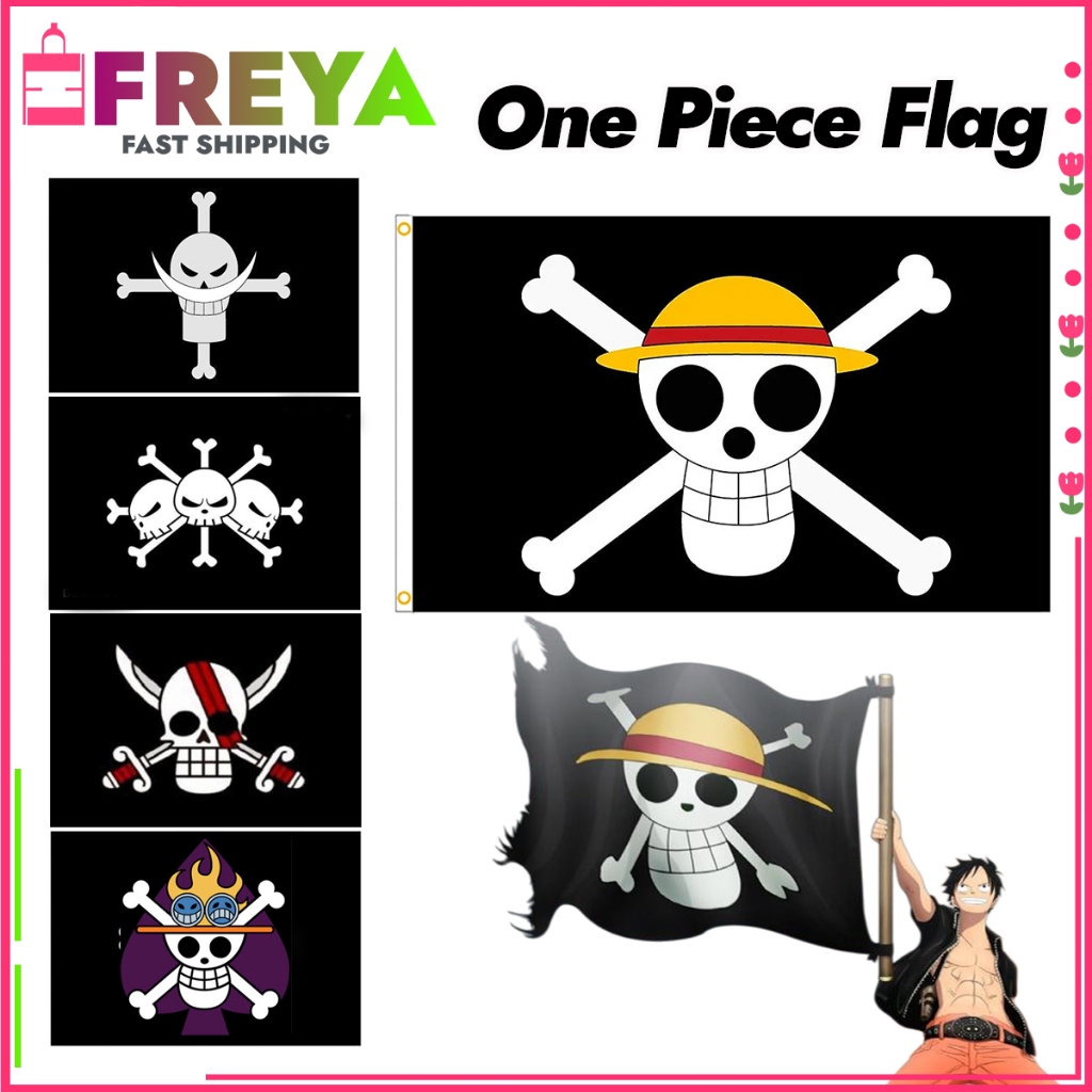 60x90cm One Piece Flag Luffy Straw Hat Pirates Flag Spade RedHair Flag ...