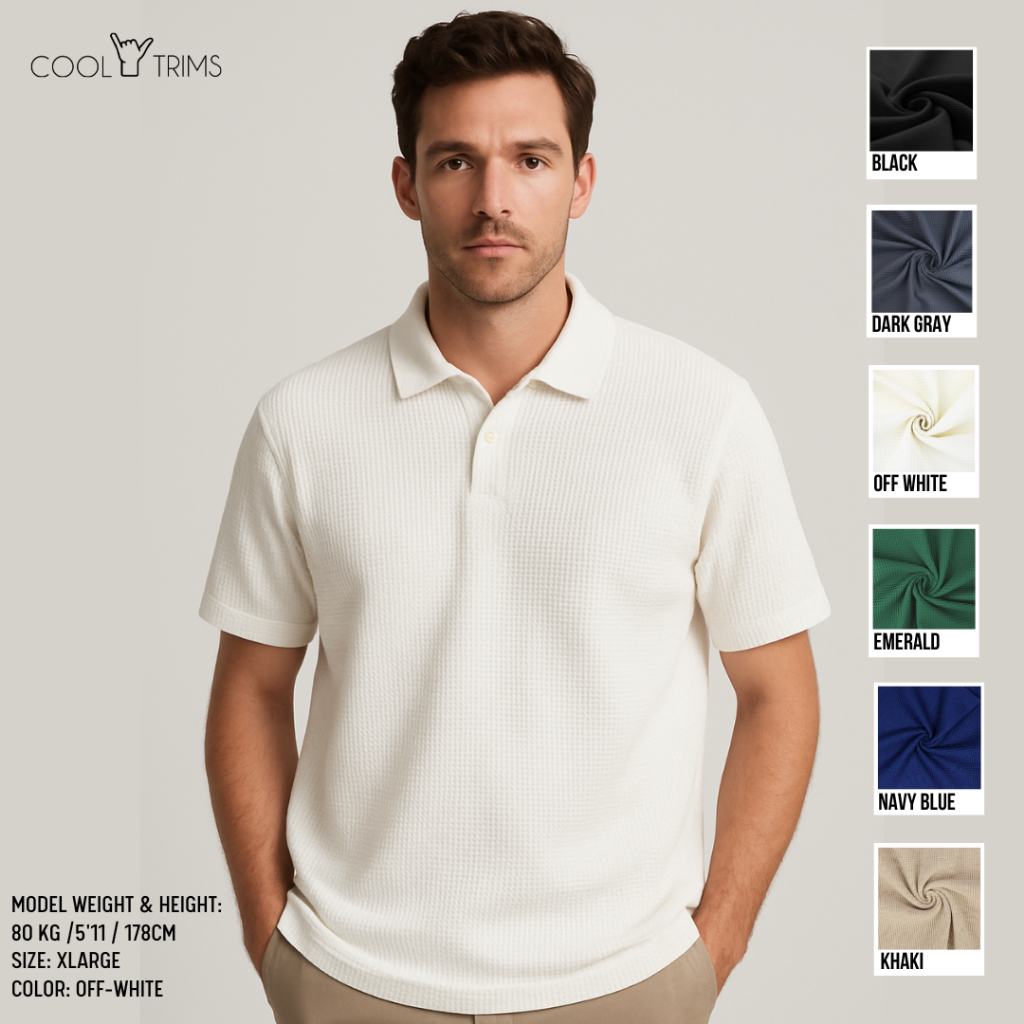 Korean Style Men’s Cotton Waffle Knit Button Polo Shirt | Relaxed Fit ...