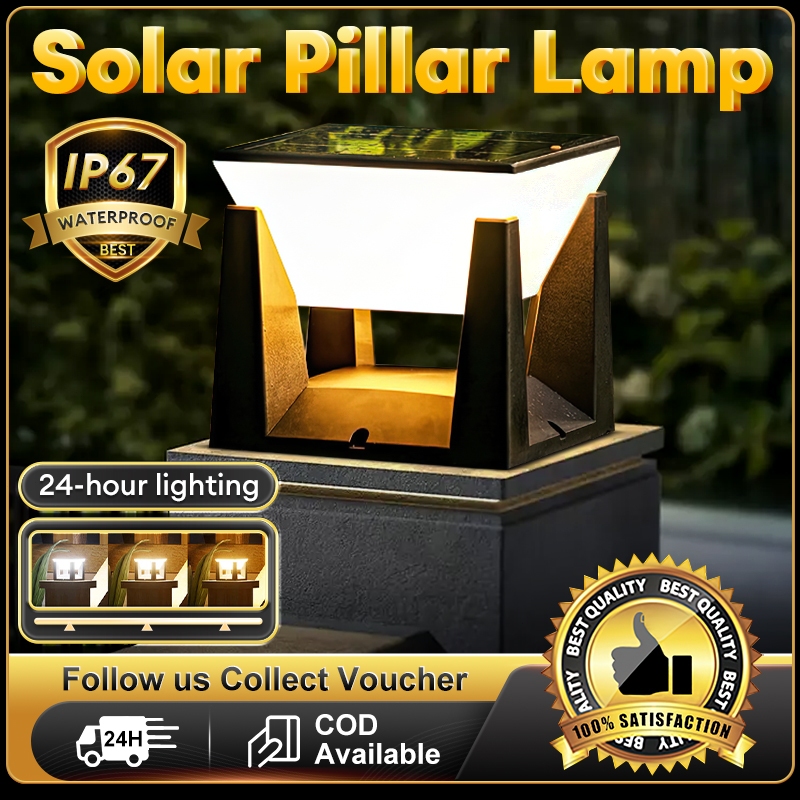 【24H Ship】LED Solar Pillar Light Outdoor Waterproof Automatic Head ...