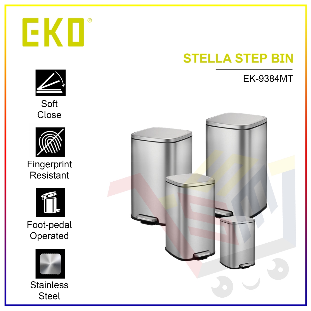 EKO STELLA Stainless Steel Trash Bin with Foot Pedal 4L/6L/12L/20L/30L ...