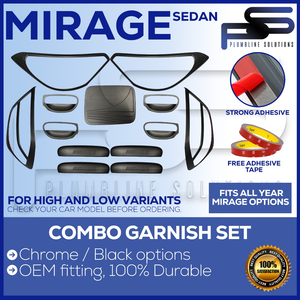 Mitsubishi Mirage G4 Garnish Set 2018 - 2021 Black / Chrome Combo Set ...