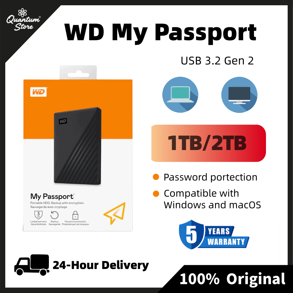 WD Western Digital 1TB /2TB My Passport USB 3.0 Portable Hard Drive (2. ...