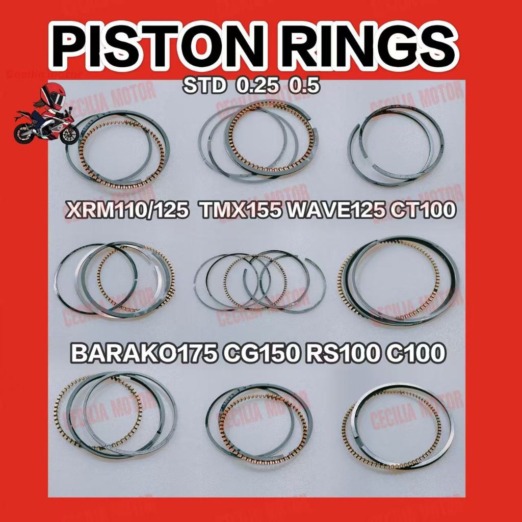 MOTORCYCLE PISTON RINGS (STD,0.25,0.25) BARAKO175/CG150/RS100/C100/XRM110/125/WAVE125/TMX155 ...
