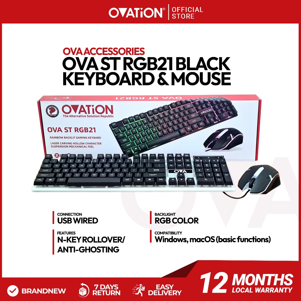 Ovation HP-KBS100 Office Keyboard & Mouse (NO RGB)/Ova 2 N1 Rainbow ...