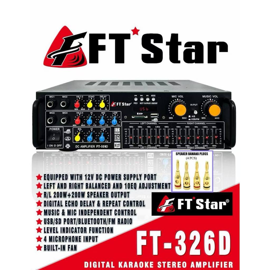 FT STAR 300 Watts 2 Channel Amplifier With Mixer Equalizer Usb ...