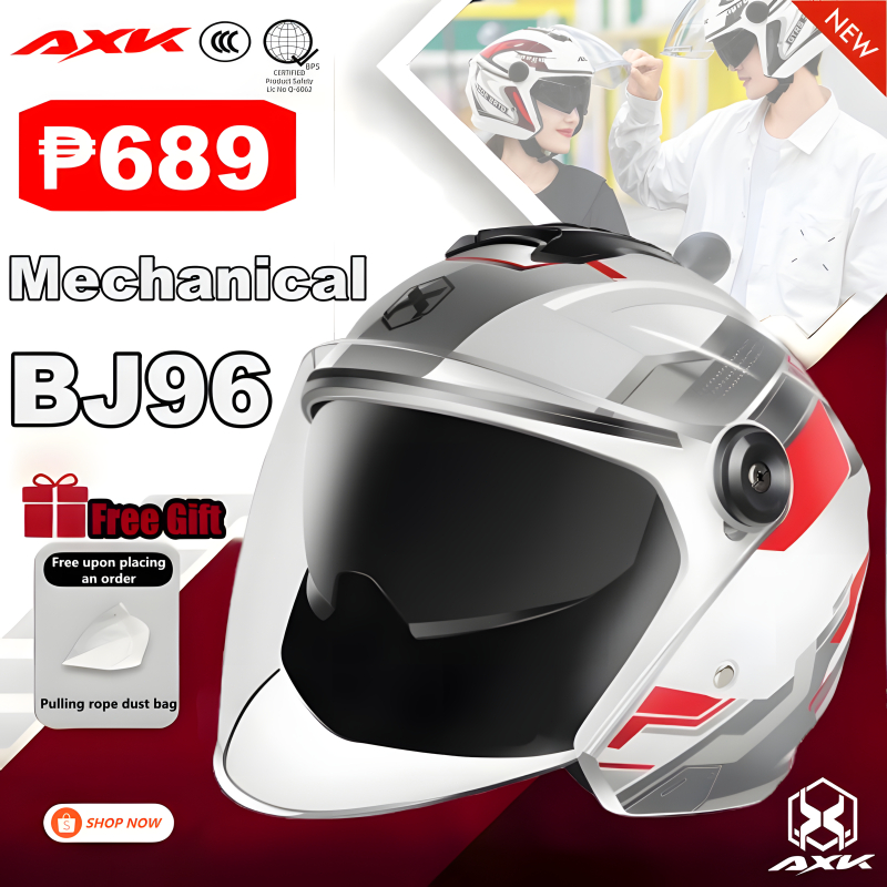 new AXK BJ96 Half Face Motorcycle Helmet HD Sunshade Lens Unisex with ...