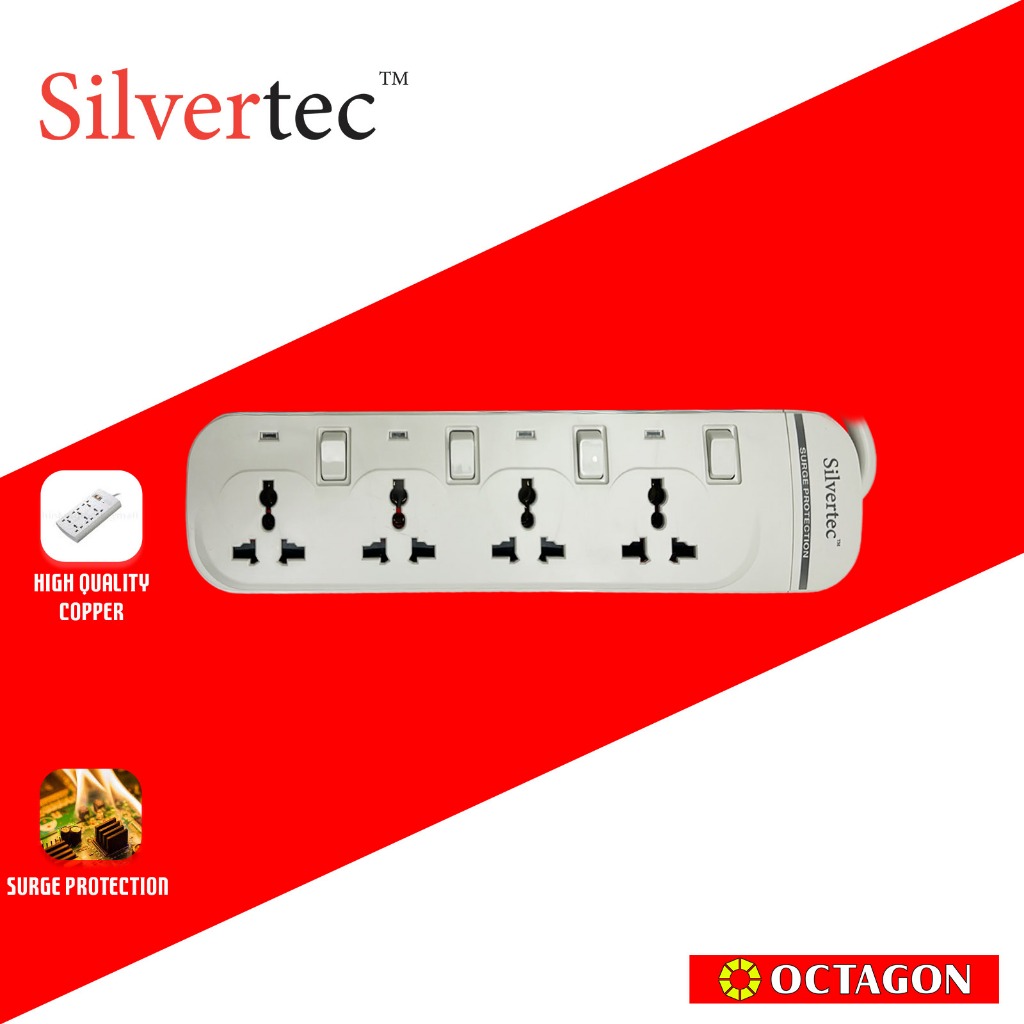 SILVERTEC NEW SV38-3M 4-OUTLET UNIVERSAL PLUG/ 4-SWITCH/ 3M/ 10A/ 2500W ...