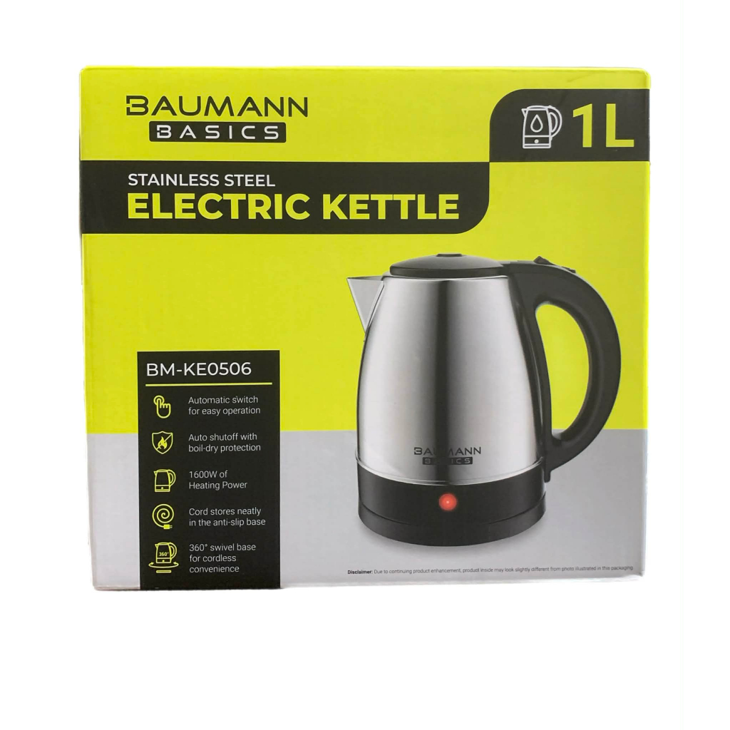 Baumann Basic Stainless Steel Electric Kettle 1L - BM-KE0506 (USA ...