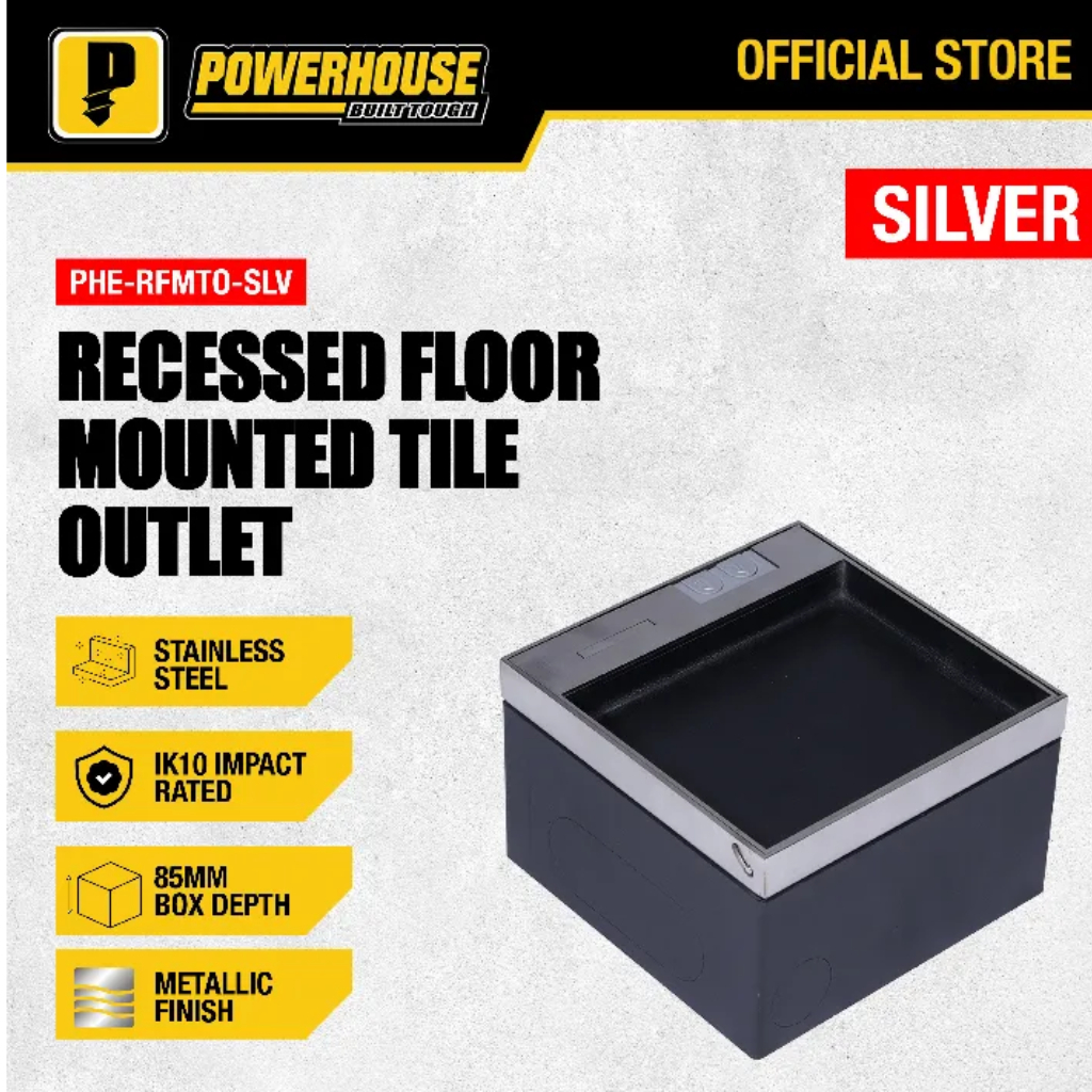 POWERHOUSE Electric Recessed Floor Mounted Tile Outlet Silver (Box Only ...