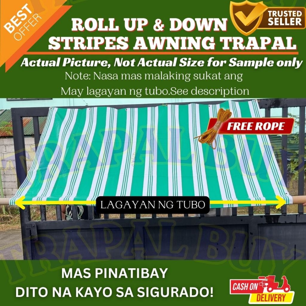 4.5ft x 15ft NO SCALLOP AWNING STRIPE TRAPAL LONA TARPAULIN | Shopee ...