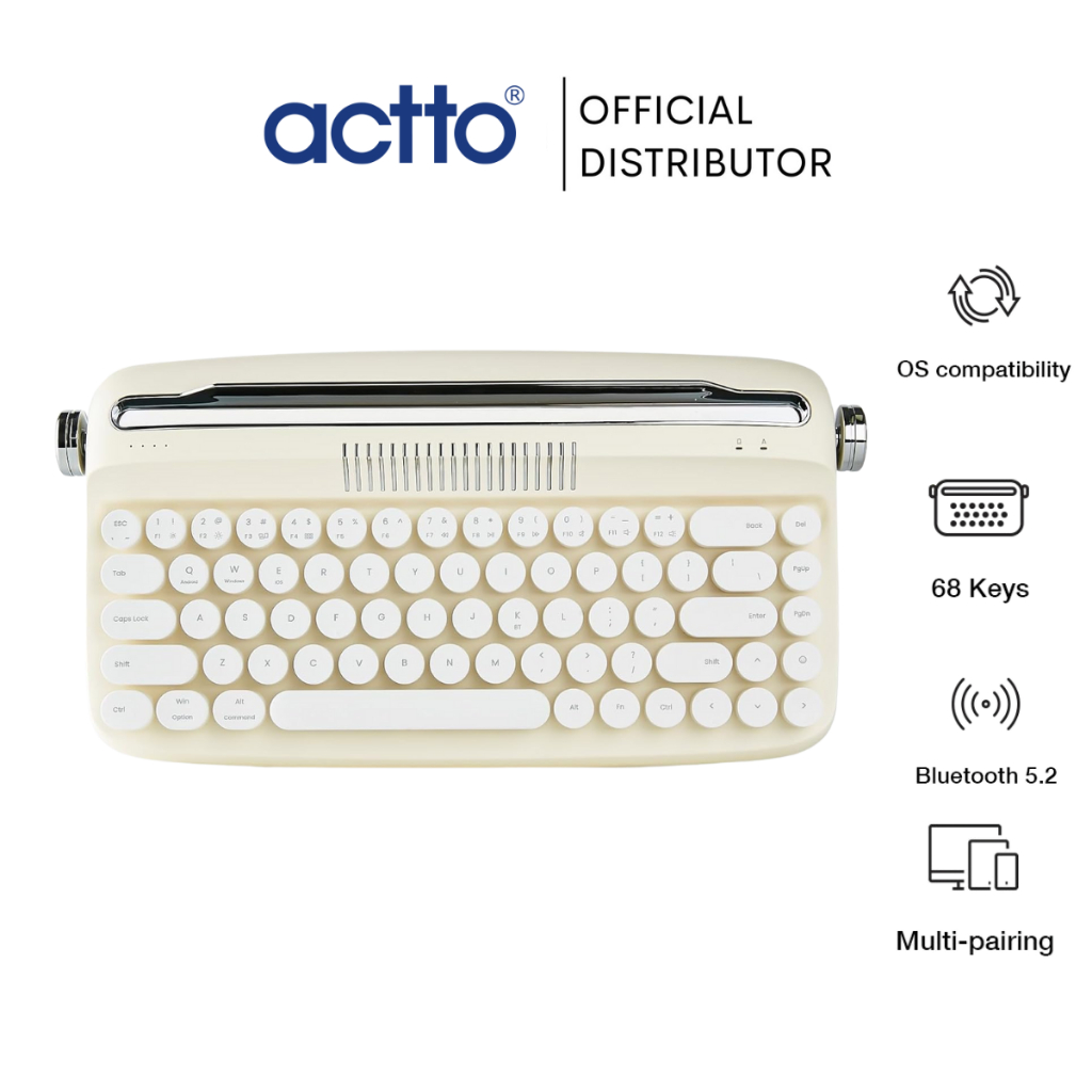 ACTTO B307 B309 Wireless Typewriter Keyboard, Retro Bluetooth Aesthetic ...