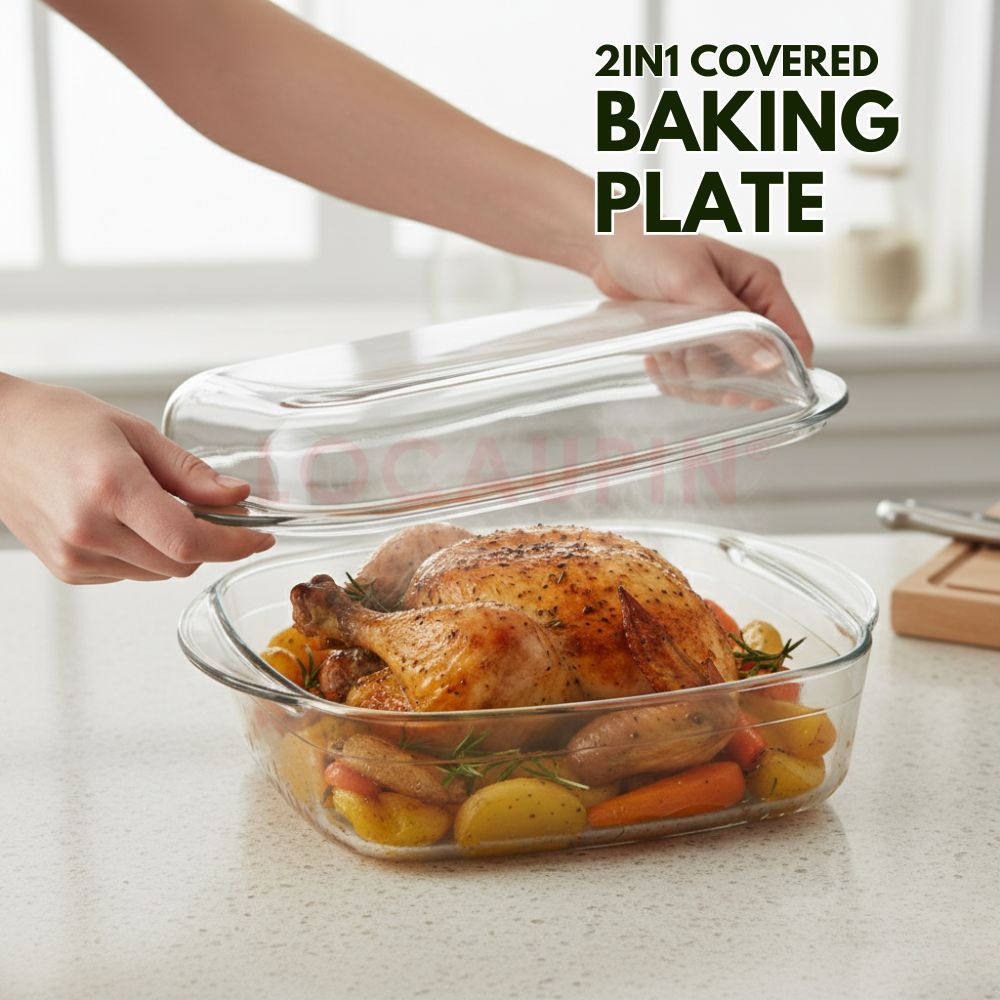 LOCAUPIN 4500ML Covered Baking Plate Microwave Oven Safe Borosilicate ...