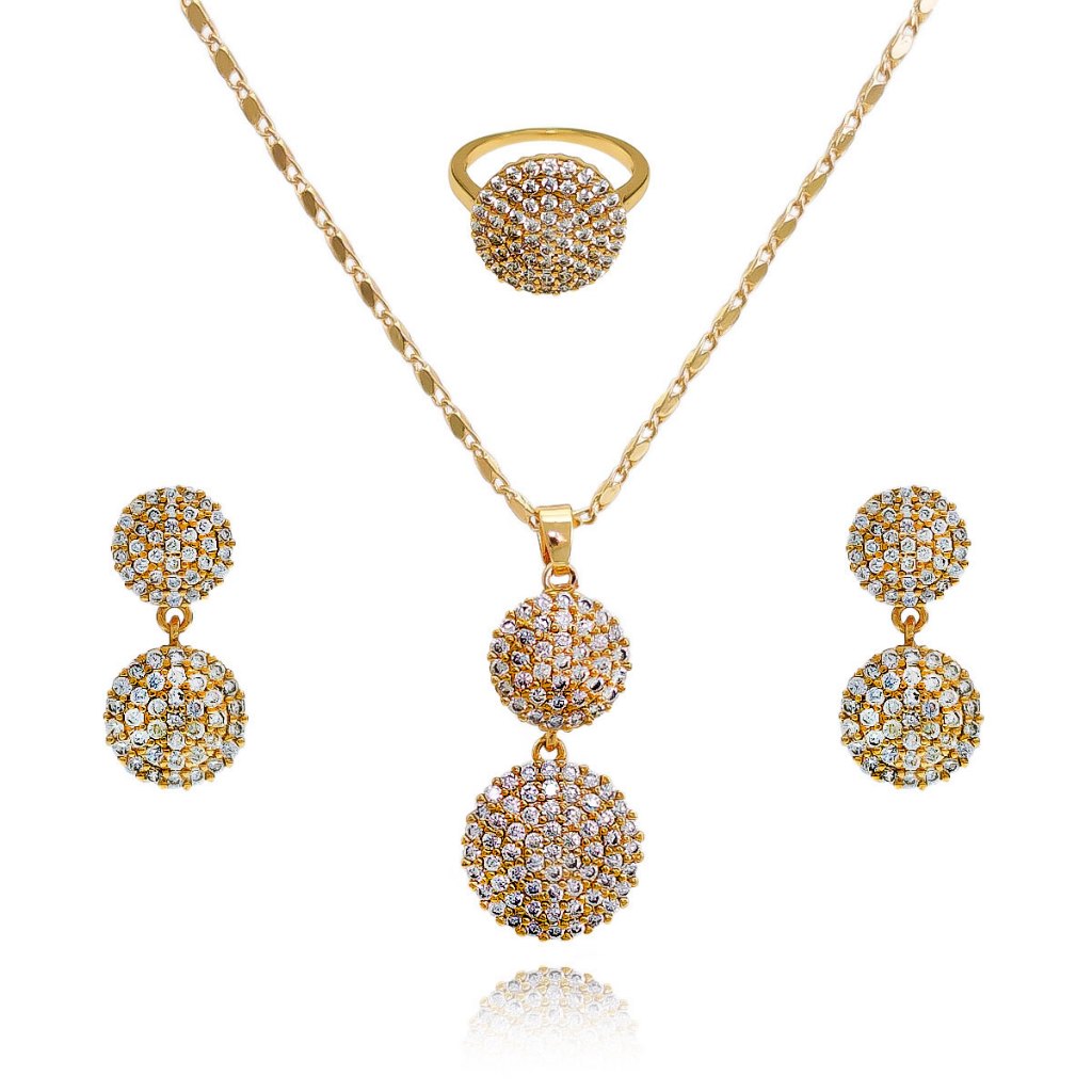 Lady Carat 3618LK Clear Crystal Gold Round Drop Dangle Set | Shopee ...