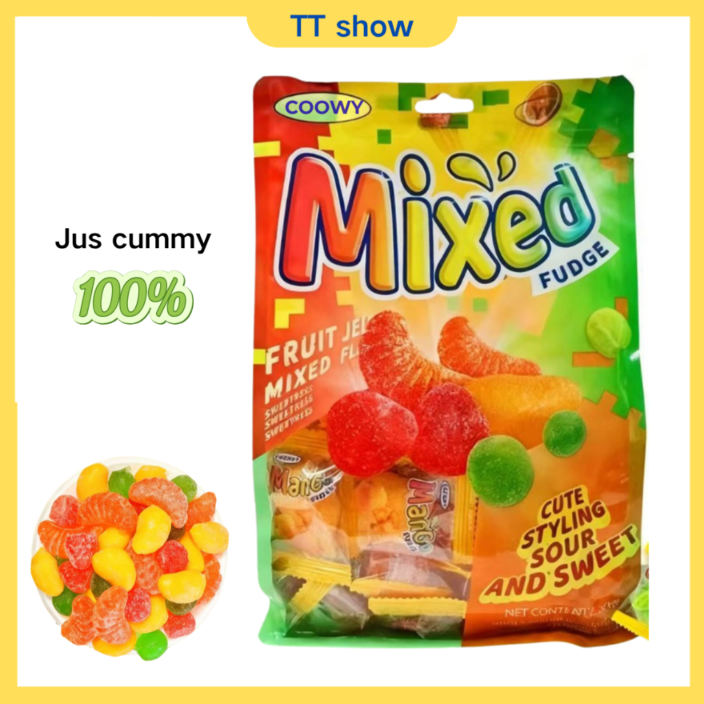 COOWY Mixed Fudge Juice Gummy Candy 100% Fruit Jelly Sour & Sweet Soft ...