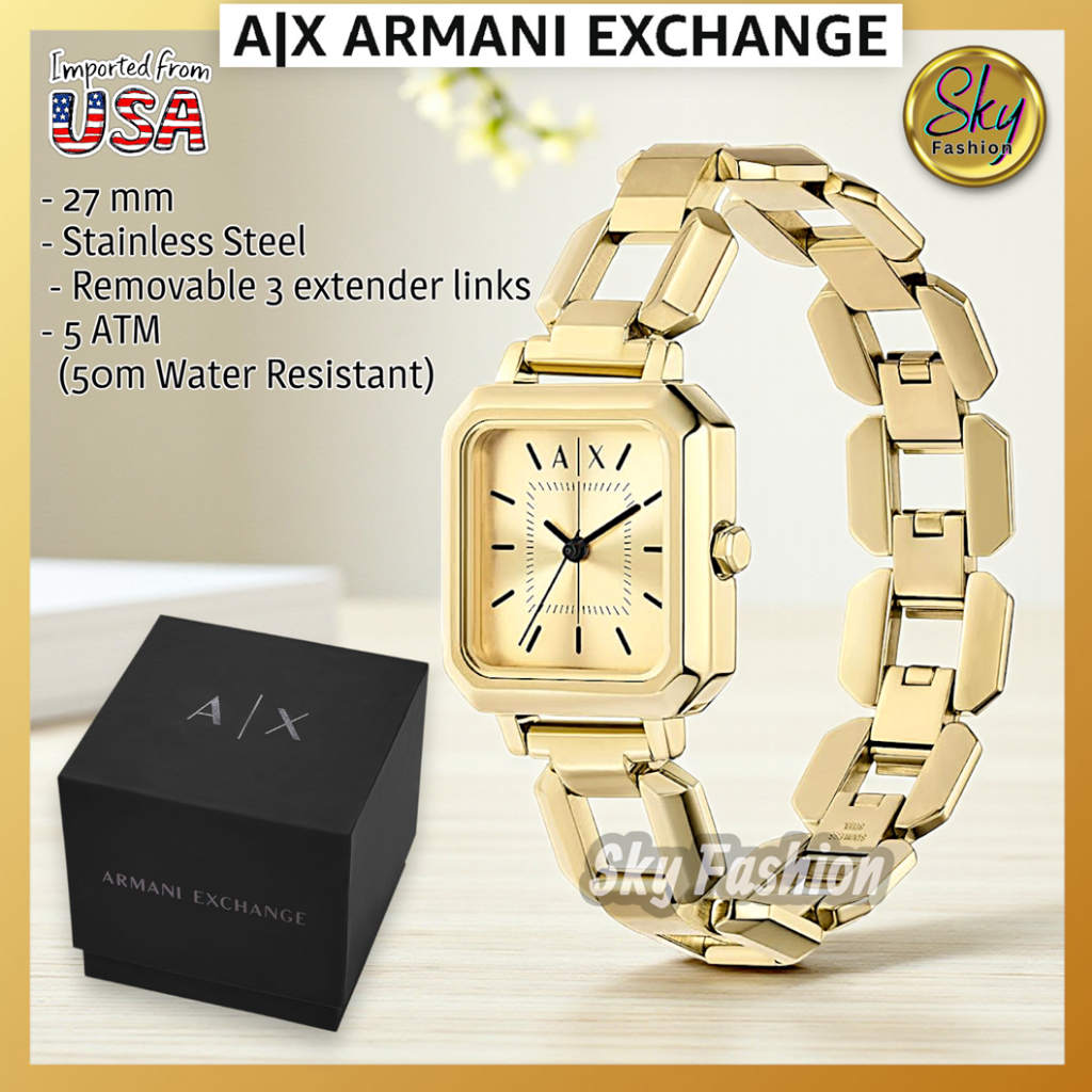 A/X Armani Exchange Rectangular Gold Dainty Watch for Women 3 removable ...