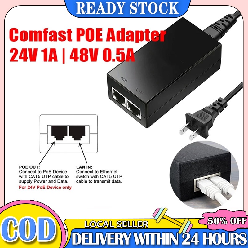 48V 0.5A/24V 1A Desktop POE Splitter Power Injector Surveillance CCTV ...