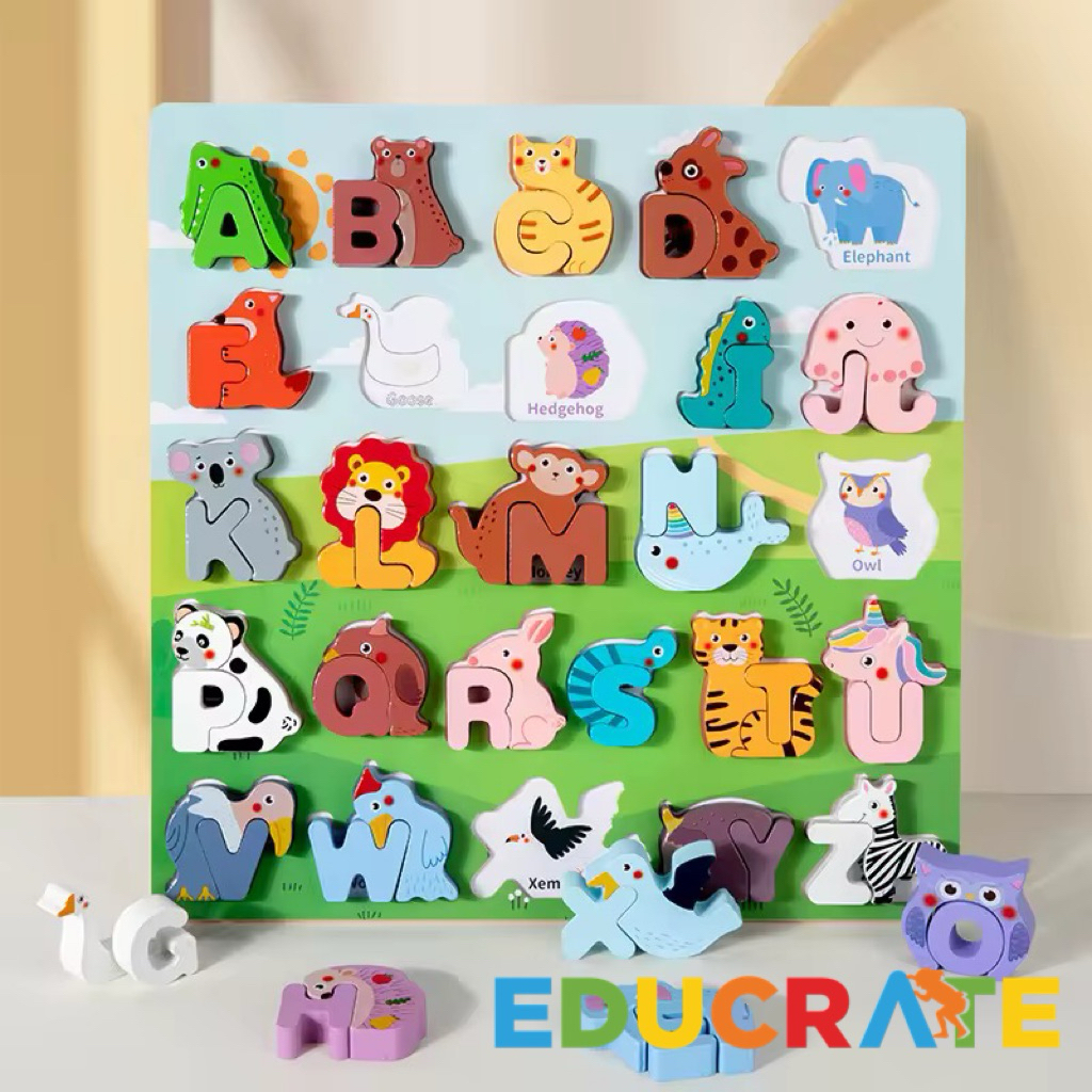 Wooden Animal Alphabet Puzzle – A to Z Learning Toy for Toddlers ...