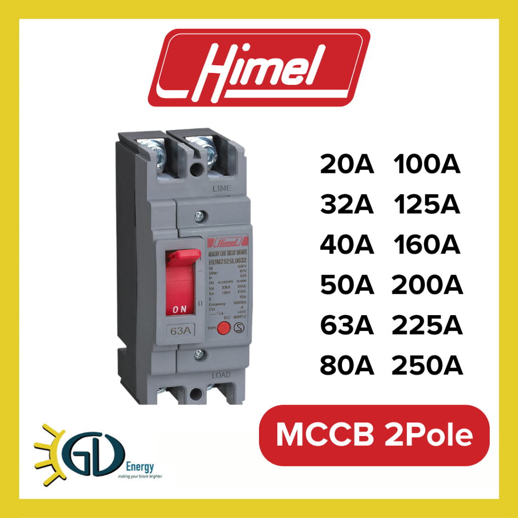 2POLE MCCB HIMEL HDM2 HDM3 20A 32A 40A 50A 63A 80A 100A 125A 160A 180A ...