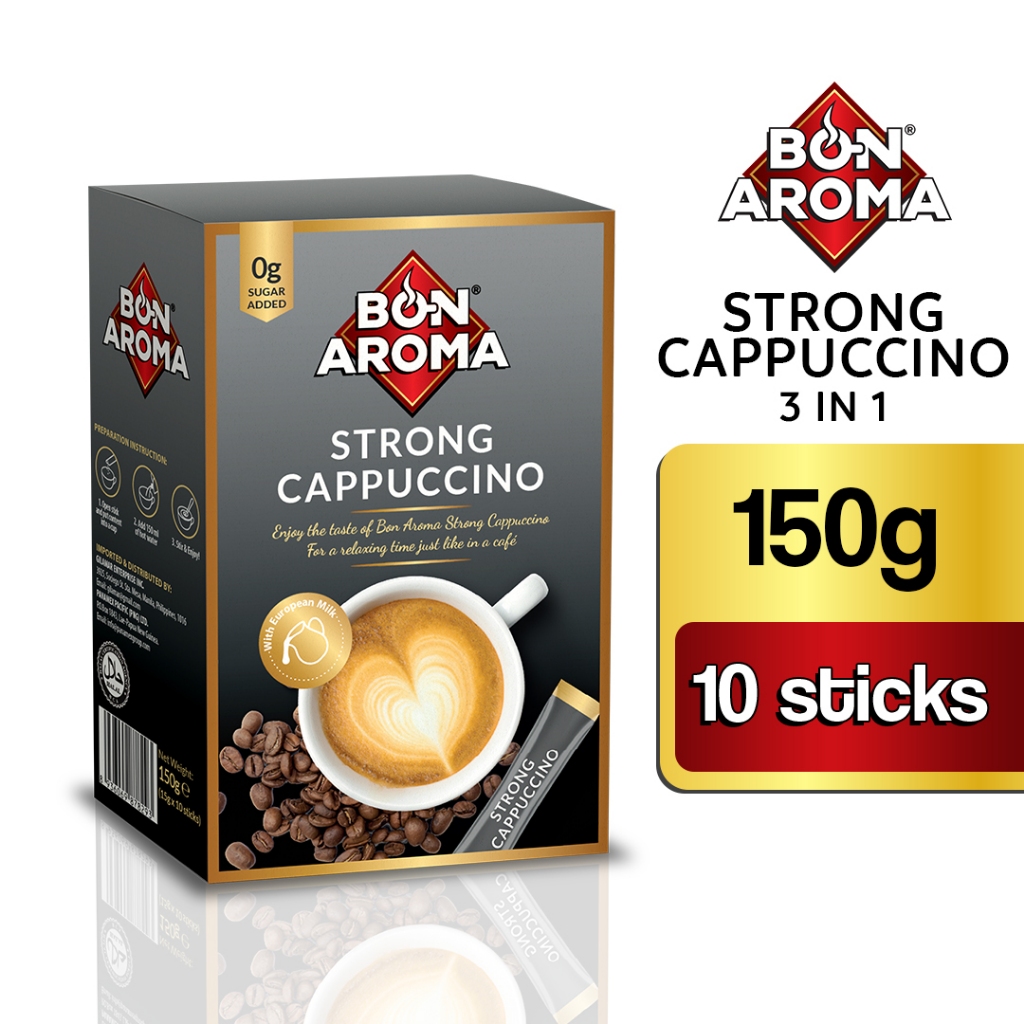 Bon Aroma Strong Cappuccino 3-in-1 Coffee Mix Drink 10 Sticks | Shopee ...